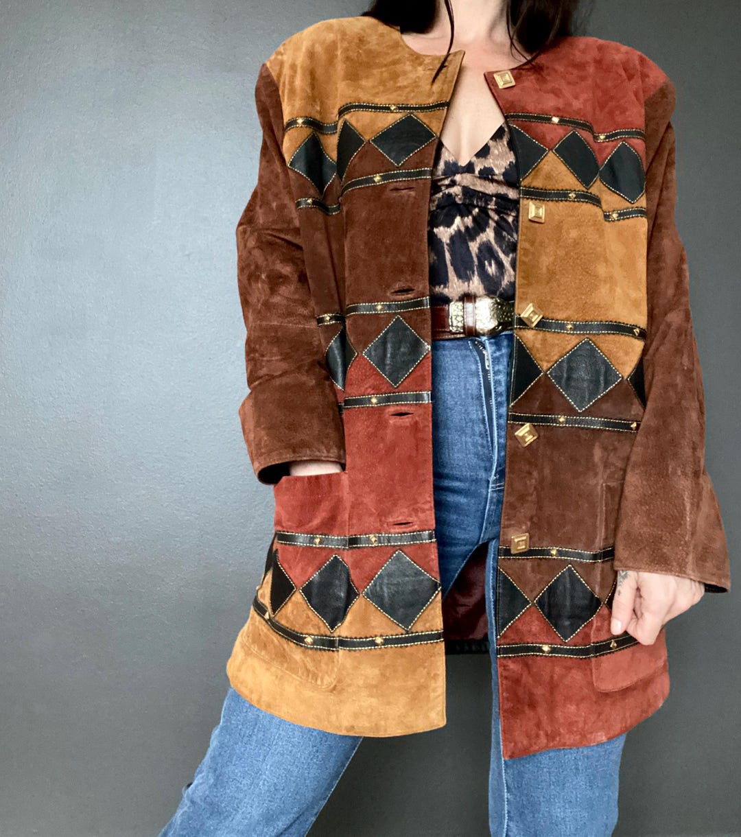 1990s Patchwork Suede & Leather Jacket // Size M-L - Etsy
