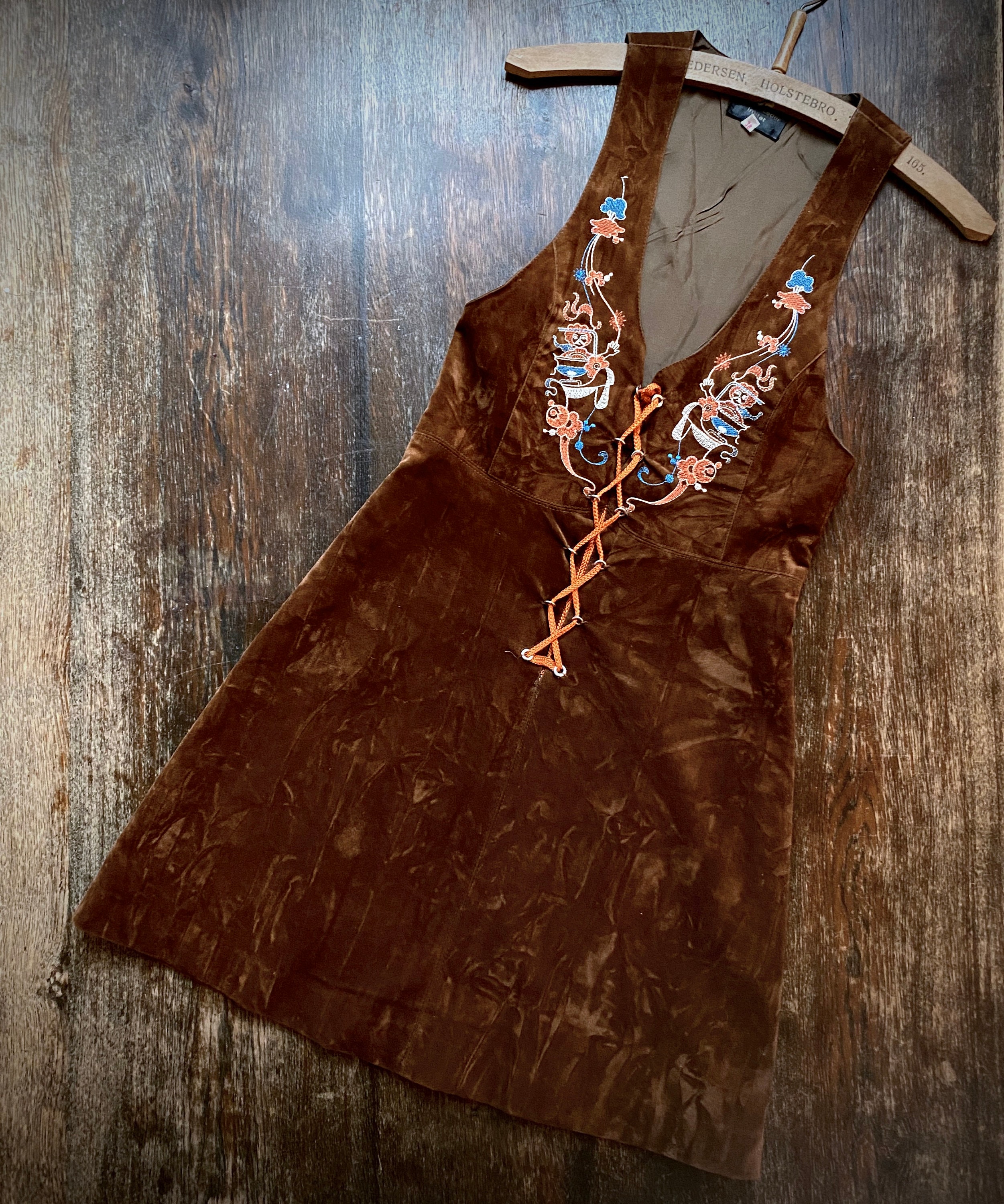 ON HOLD! 1970s faux suede embroidered western dress - Size XS/S