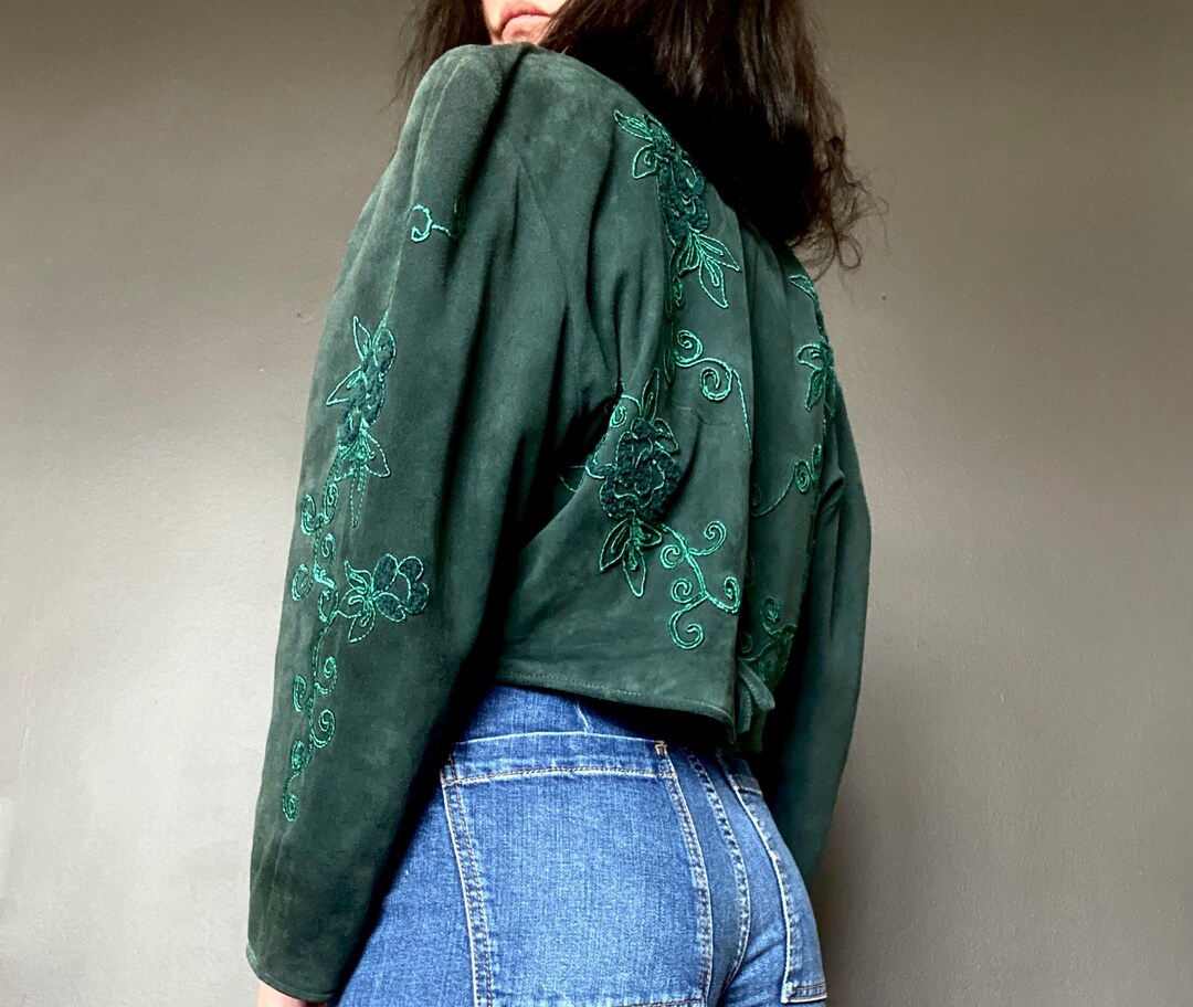 1980s Embroidered Dark Green Suede Bolero Jacket // Size M-L - Etsy UK