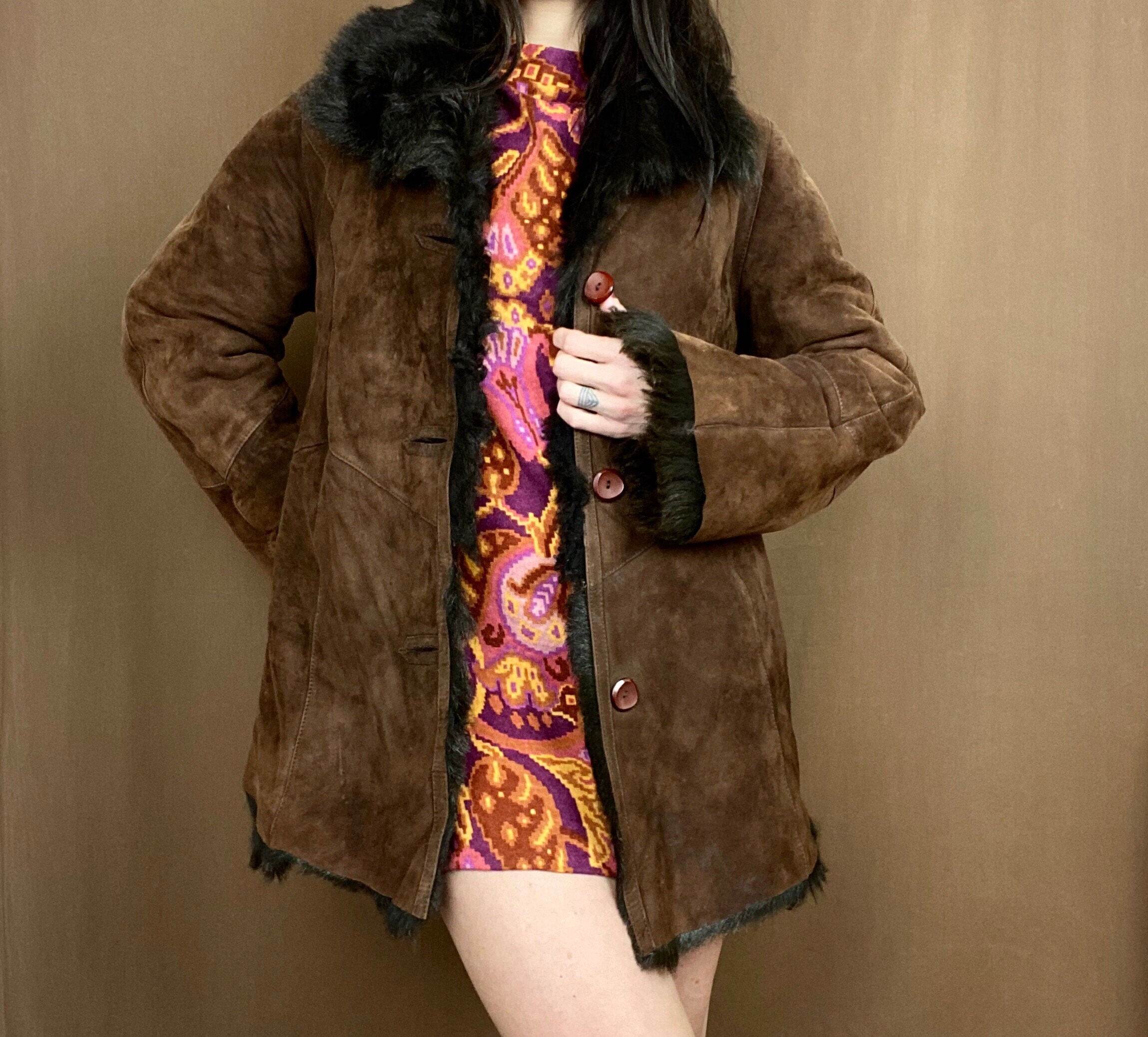 1970s Short Shearling Coat // Size S - Etsy