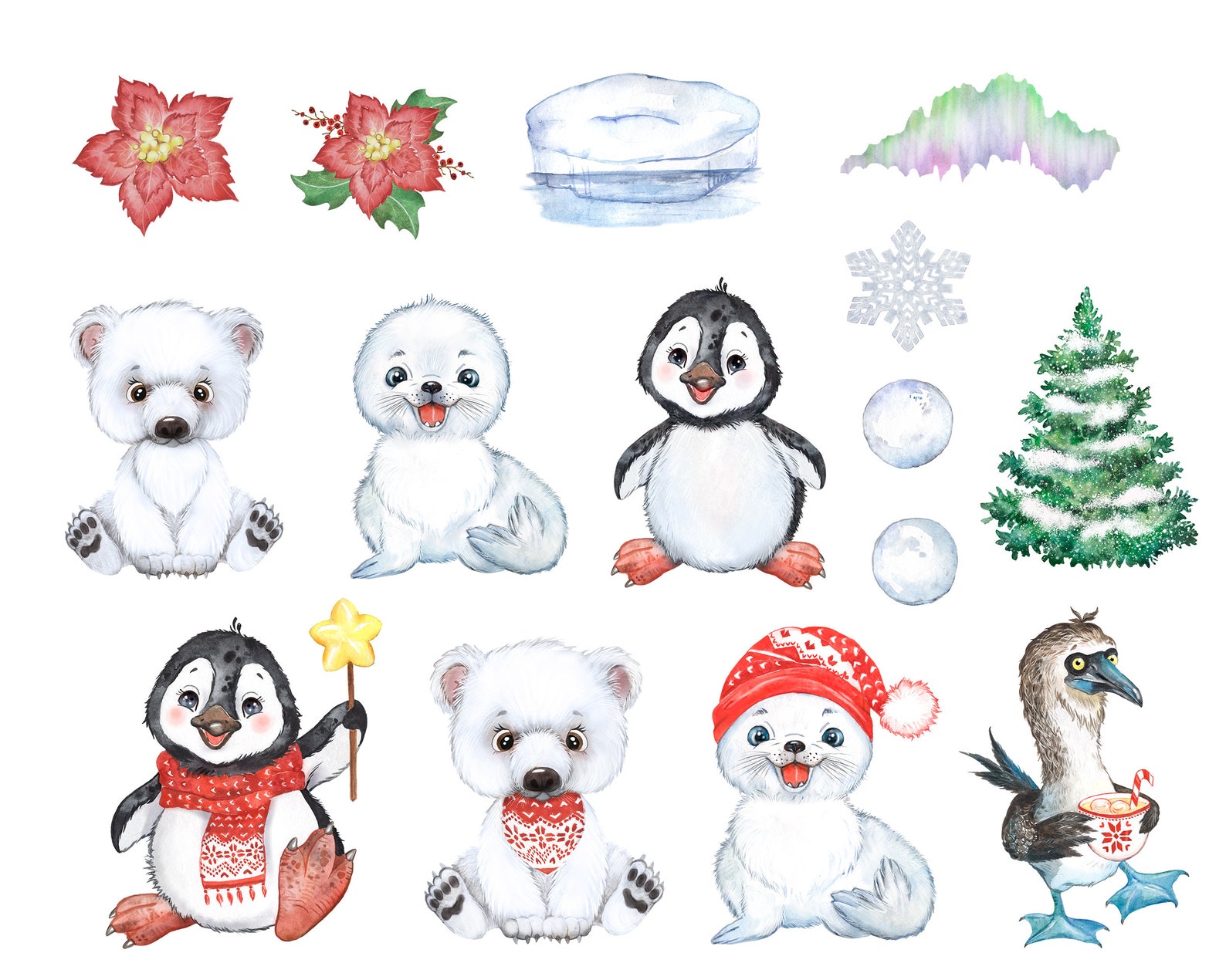 Arctic Animals Clipart Penguin Seal Polar Bear Baby - Etsy