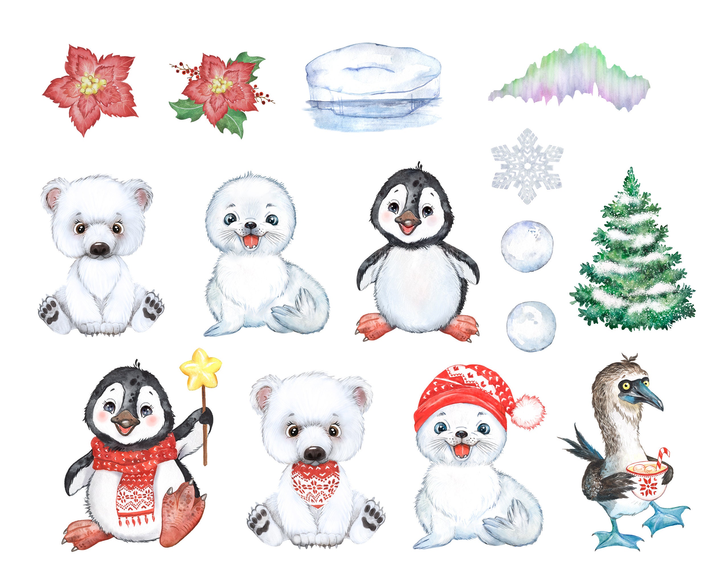 Arctic Animals Clipart Penguin Seal Polar Bear Baby - Etsy