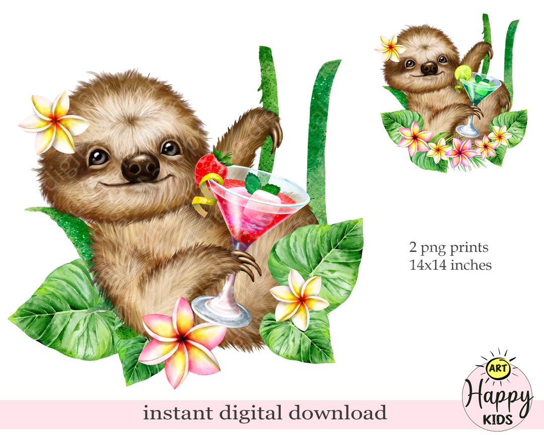 Cute Sloth Png Sublimation, Sloth Png Files, Animal Sloth Png, Tropical ...