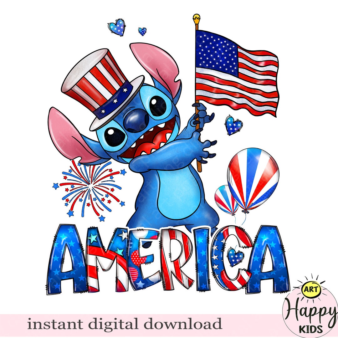 Happy Independence Day PNG Print, 4th of July, Cute Stitch PNG Print ...