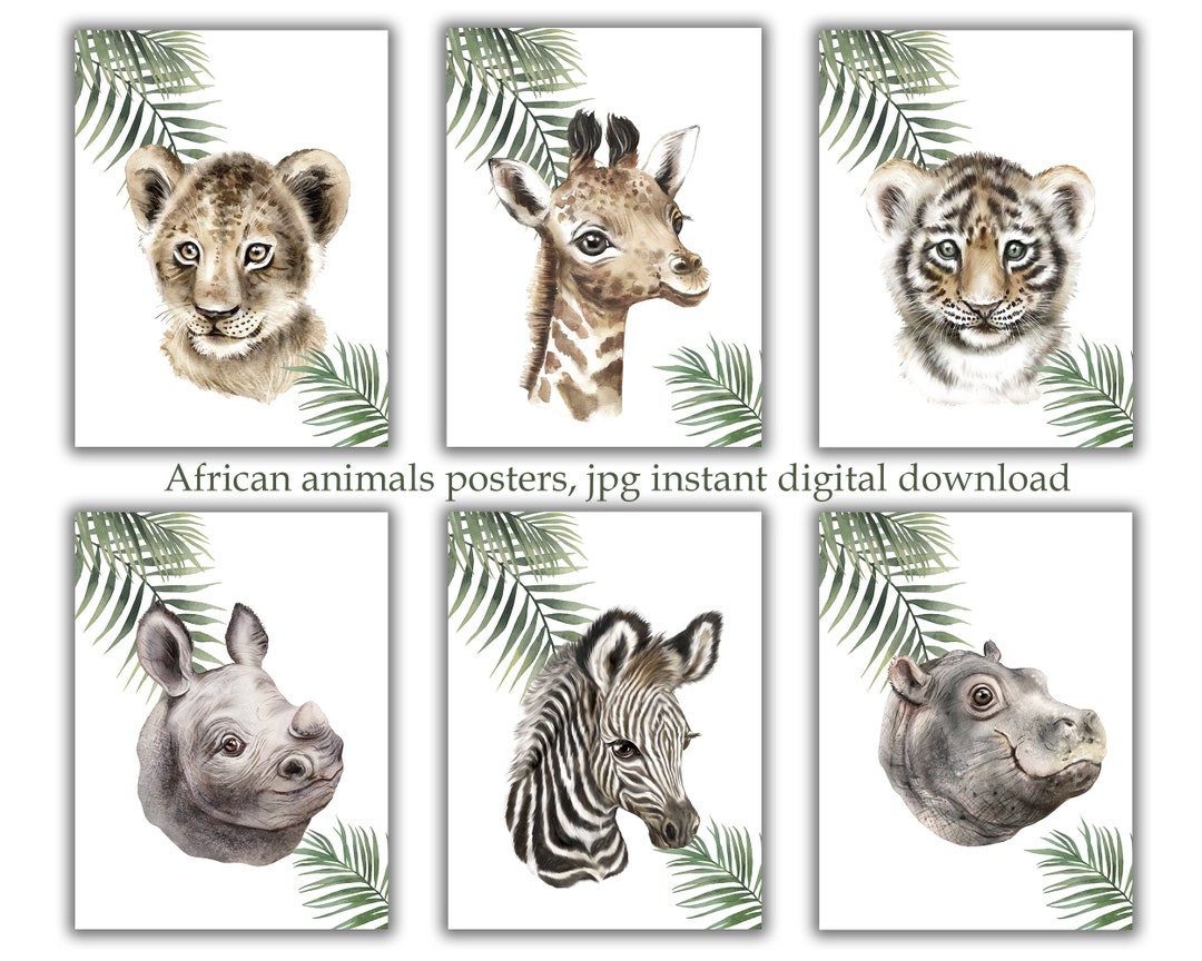 African Animals Watercolor Posters, Safari Animals Print Art, Printable ...
