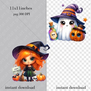 Halloween Clipart, Spooky Cute Print, Watercolor Halloween Clipart ...