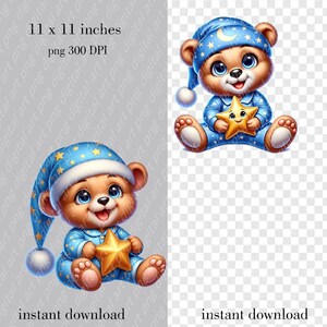 Teddy Bear PNG Clipart. Pajama Bears, Stars (digital Download) - Etsy