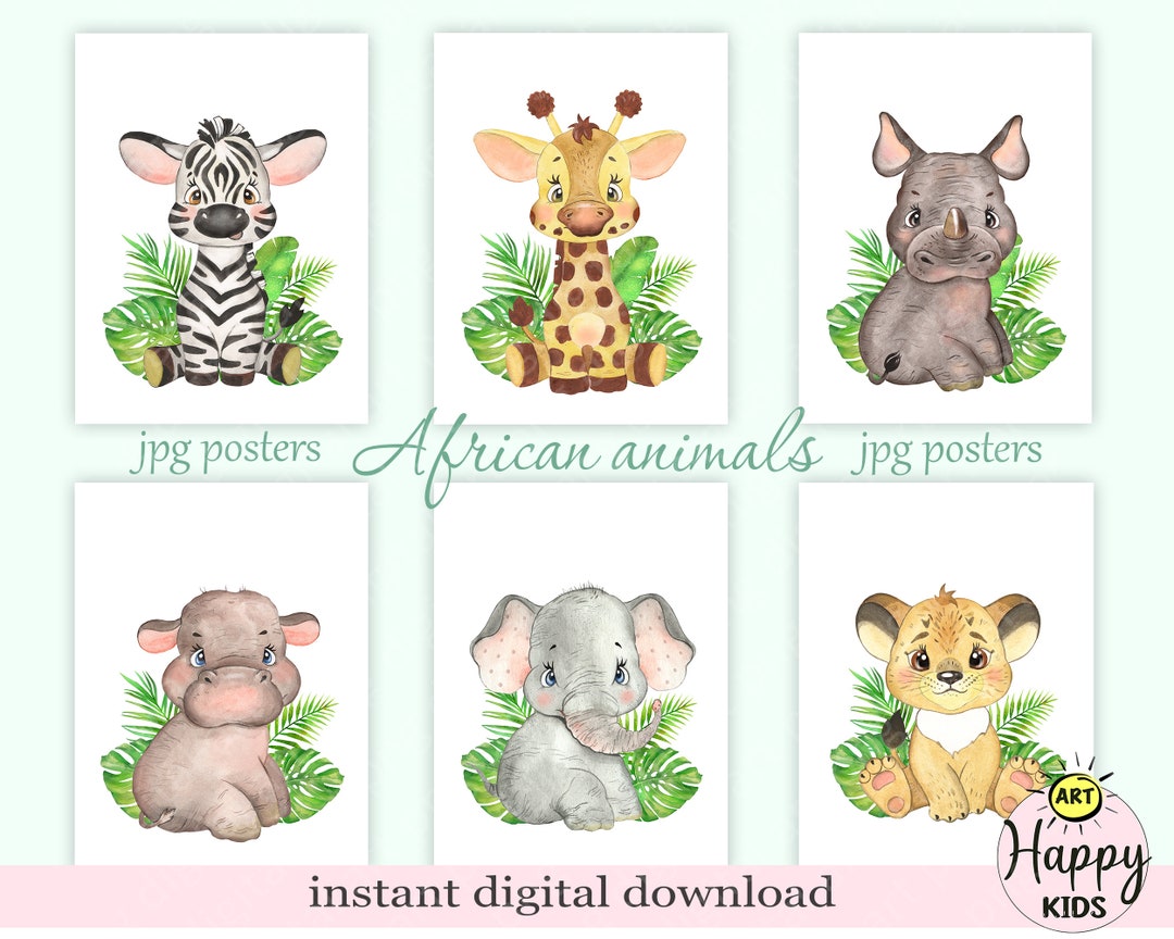 Safari Animals Watercolor Posters, Baby Room Wall Decor - Etsy