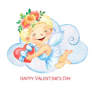 Cupid Watercolor Clipart. Valentine's Day Clipart, Valentines Png ...