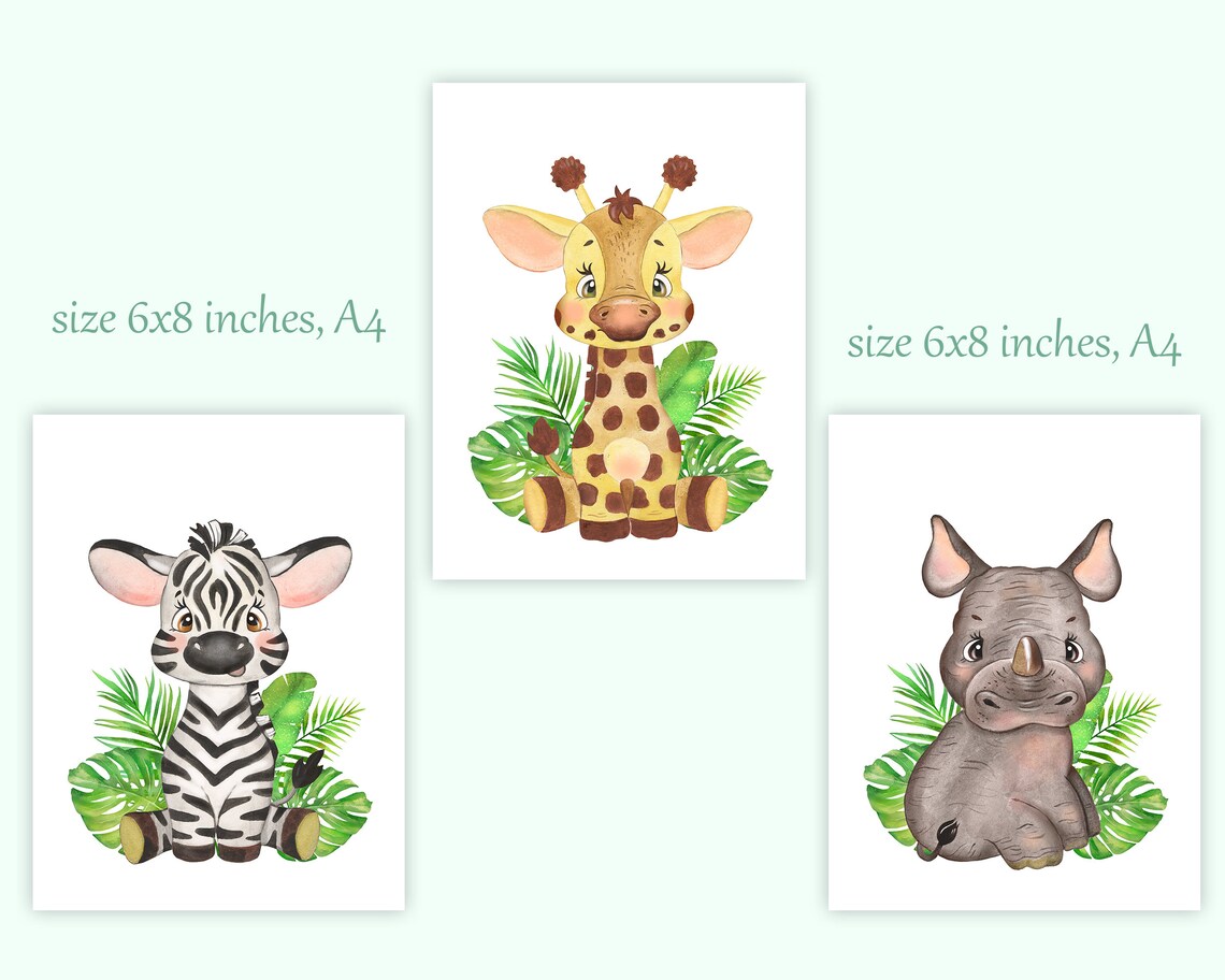 Safari Animals Watercolor Posters Baby Room Wall Decor - Etsy