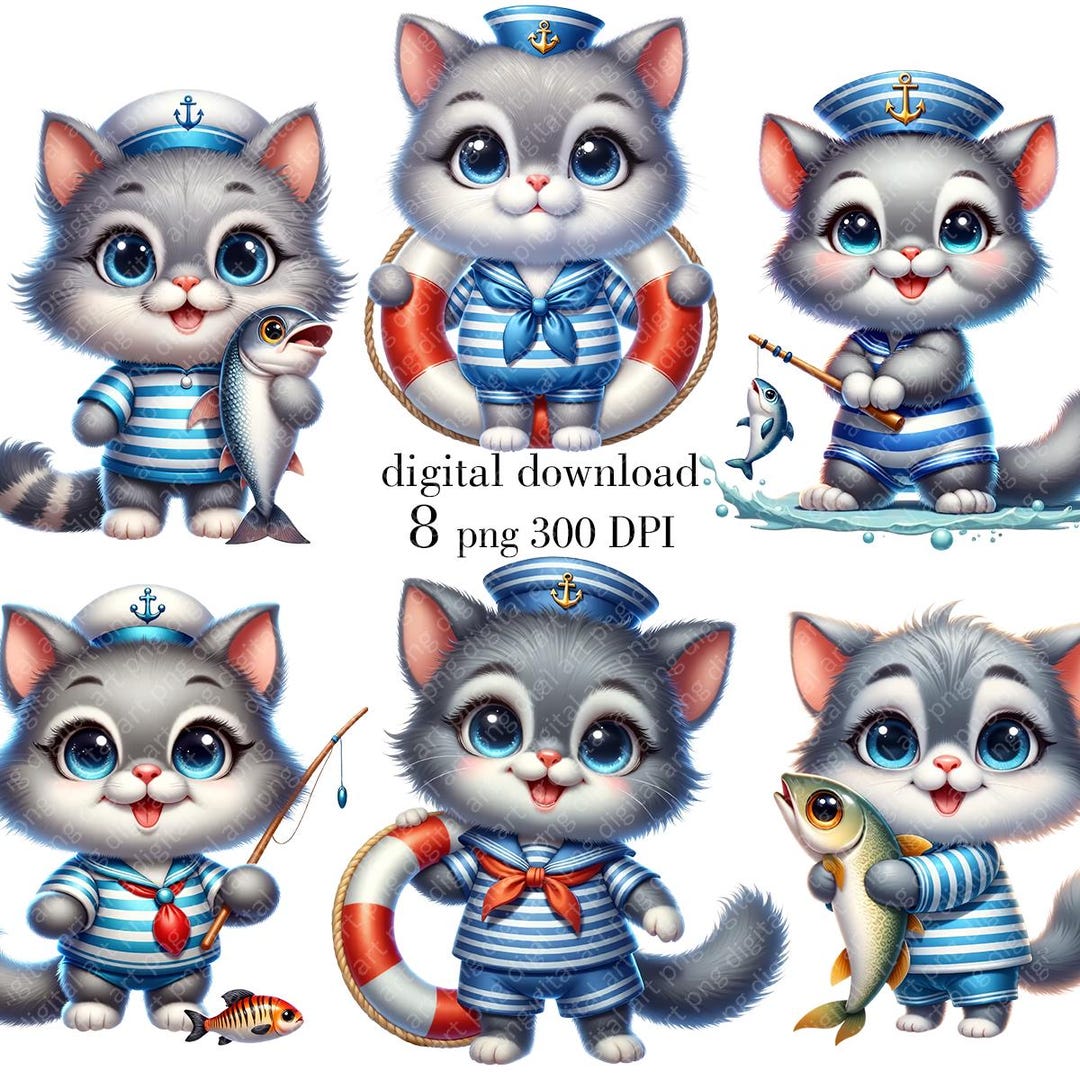 Sailor Cat PNG Print, Sailor Cat Cute Watercolour Png, Sailor Cat ...