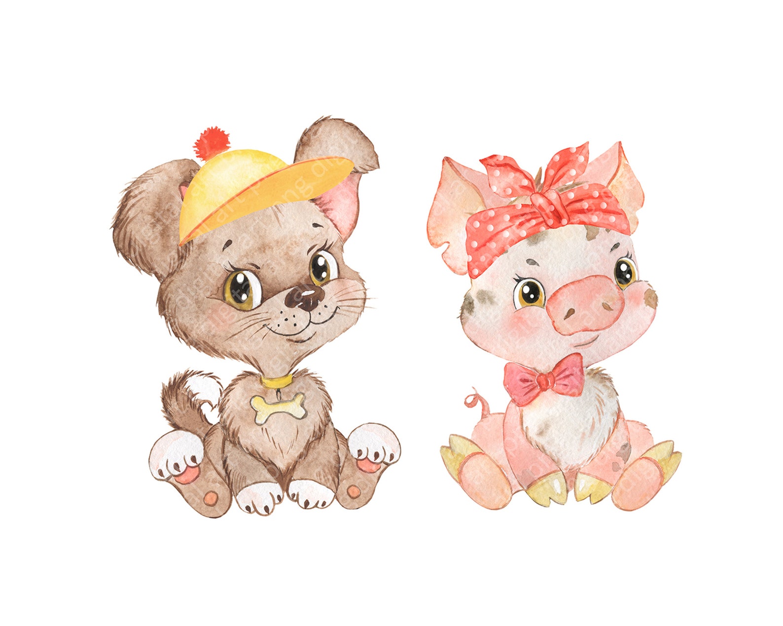 Pets Watercolor Clipart. Cute Baby Animals Clipart. - Etsy