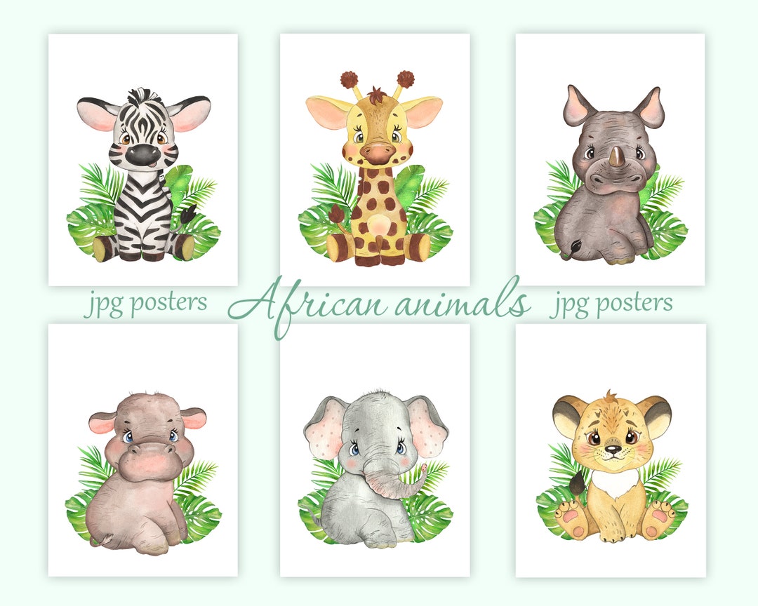 Safari Animals Watercolor Posters Baby Room Wall Decor - Etsy