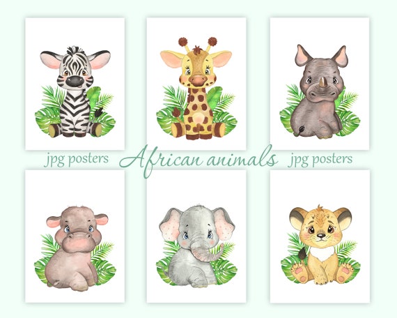 Safari Animals Watercolor Posters Baby Room Wall Decor - Etsy