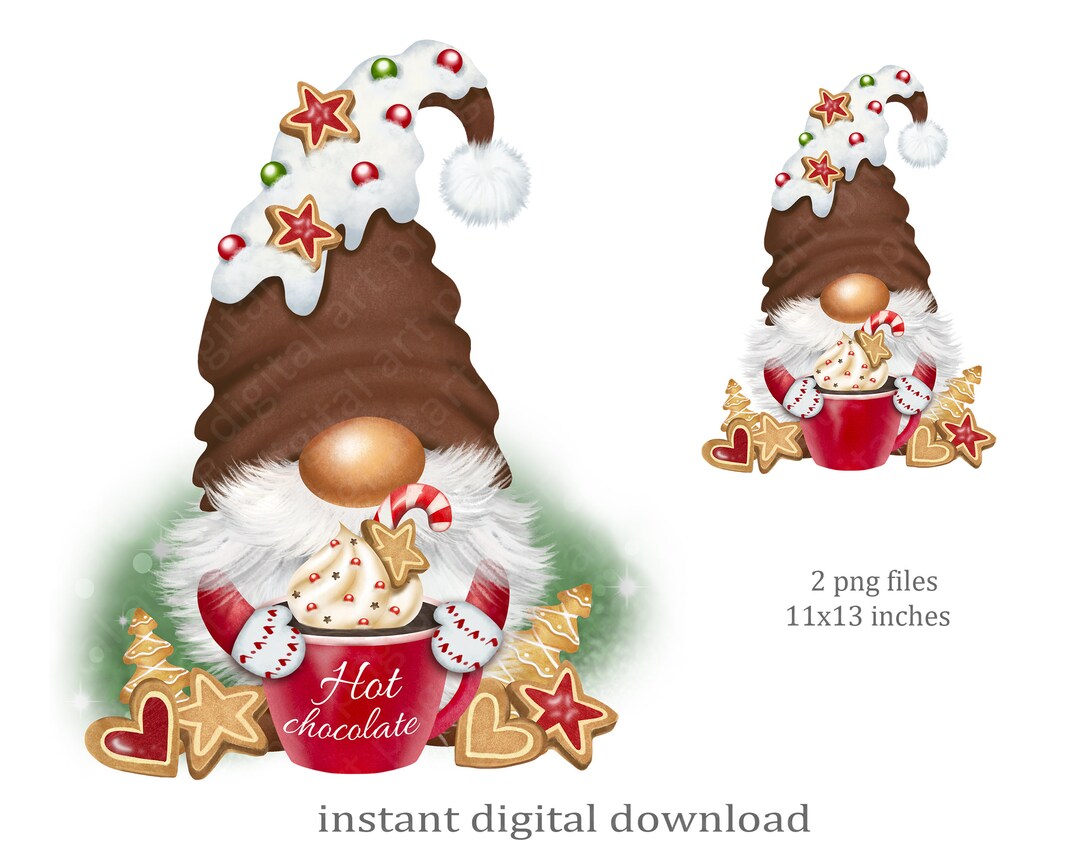 Hot Chocolate Gnome With Cup PNG Gnome PNG Print Christmas - Etsy