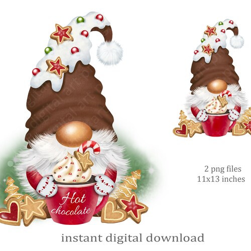Hot Chocolate Gnome With Cup PNG Gnome PNG Print Christmas - Etsy