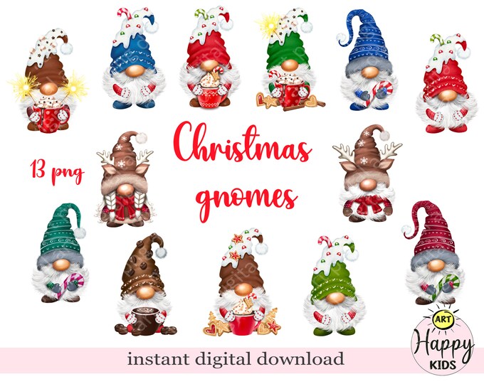 Christmas Gnome Clipart Bundle: Winter PNG Graphics (digital Download ...