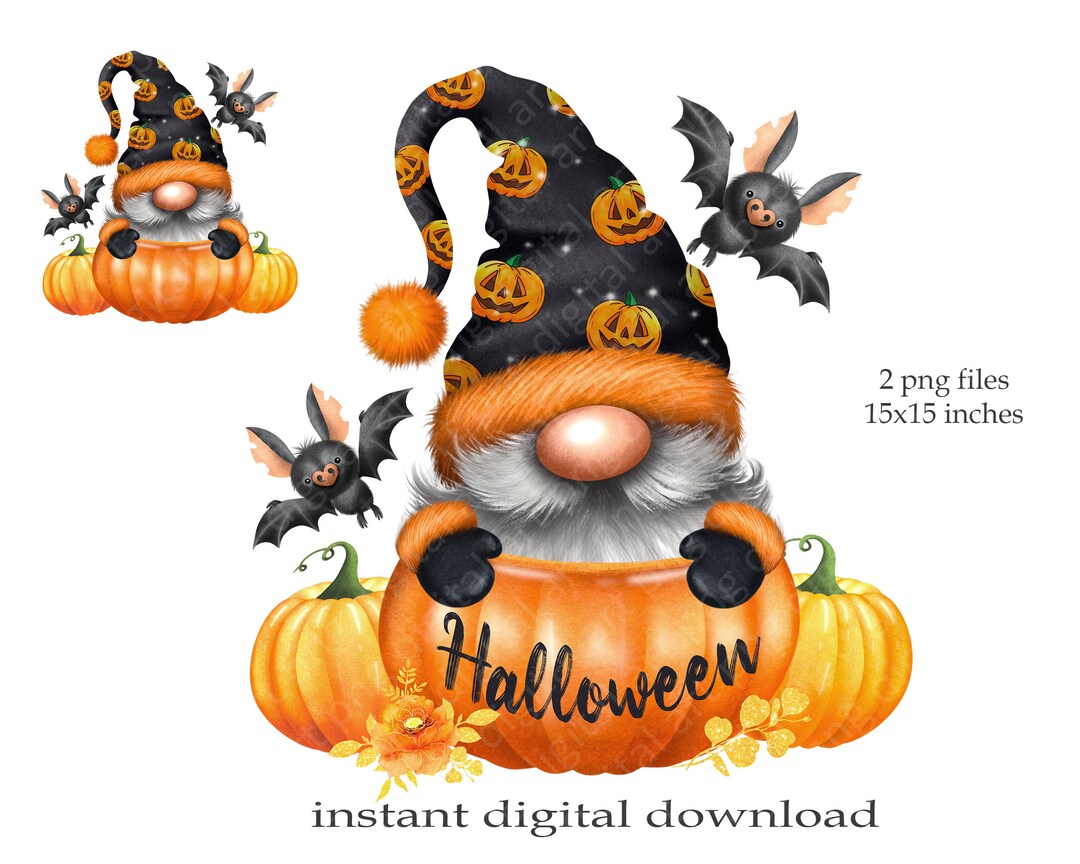 Halloween Gnome With Pumpkins PNG, Gnome Sublimation Design, Halloween ...