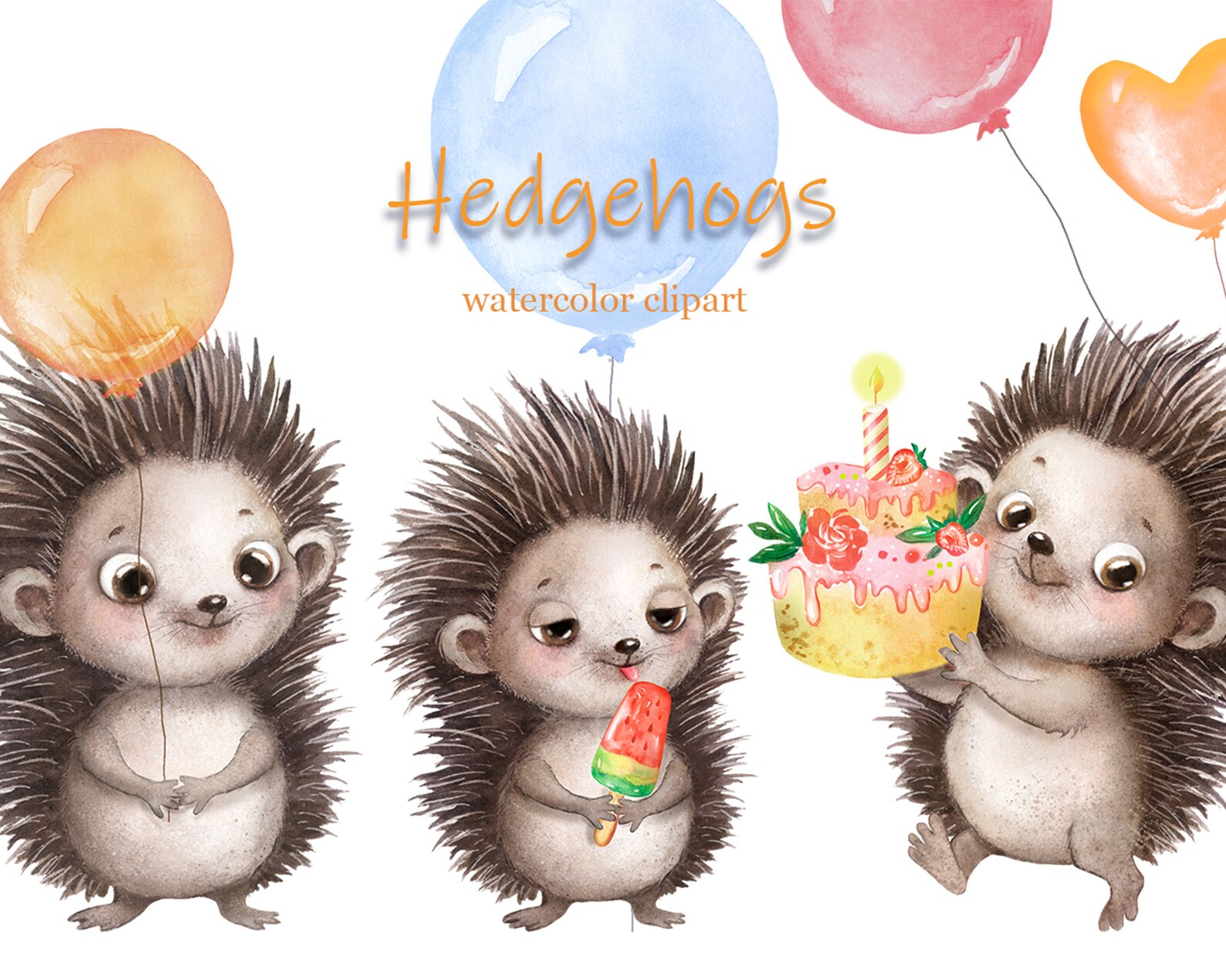 Hedgehogs Watercolor Clipart. Cute Baby Forest Animals. - Etsy