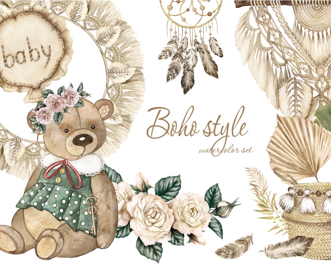Boho Style Watercolor Clipart. Boho Interior. Boho Macrame. - Etsy