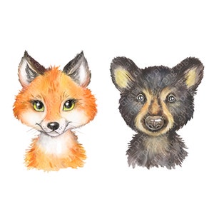 Forest Animals Watercolor Clipart, Bear, Fox, Wolf, Squirrel, Raccoon ...