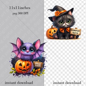 Halloween Clipart, Spooky Cute Print, Watercolor Halloween Clipart ...