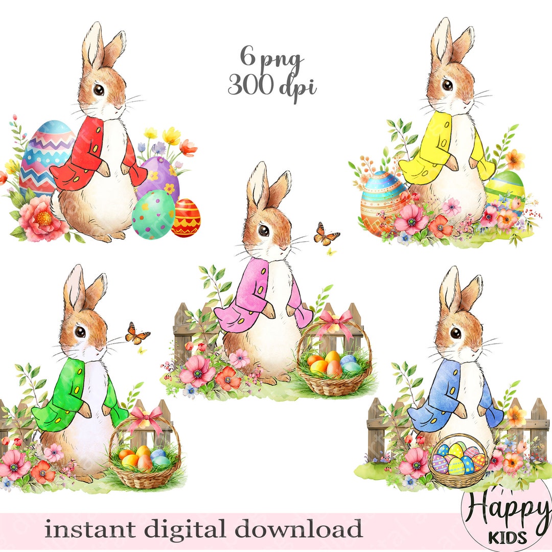 Easter Bunny Set Png, Peter Rabbit PNG, Flopsy Bunny PNG, Watercolor ...