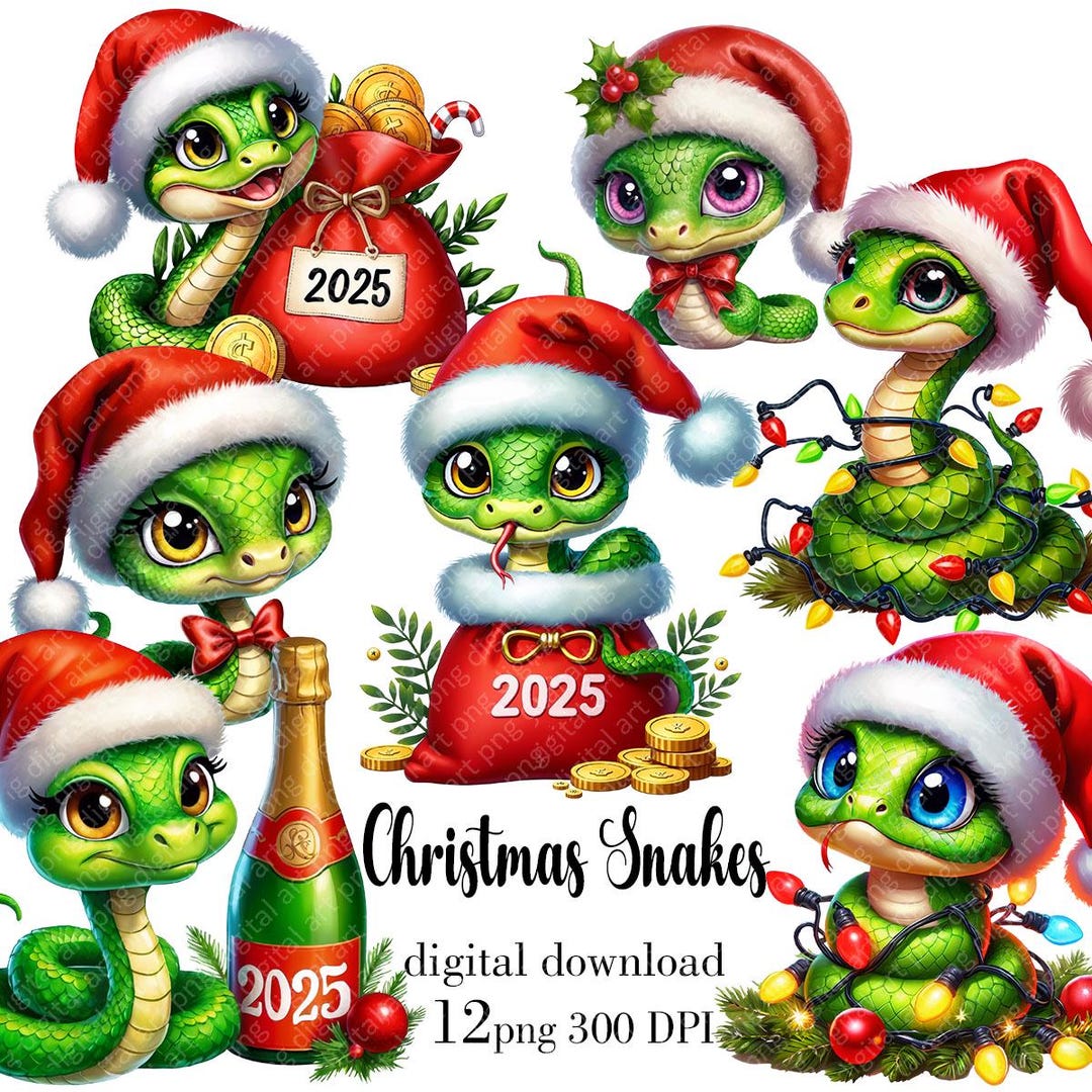 Christmas Snakes Clipart, Snake Symbol 2025, Snake Print Png, Christmas ...
