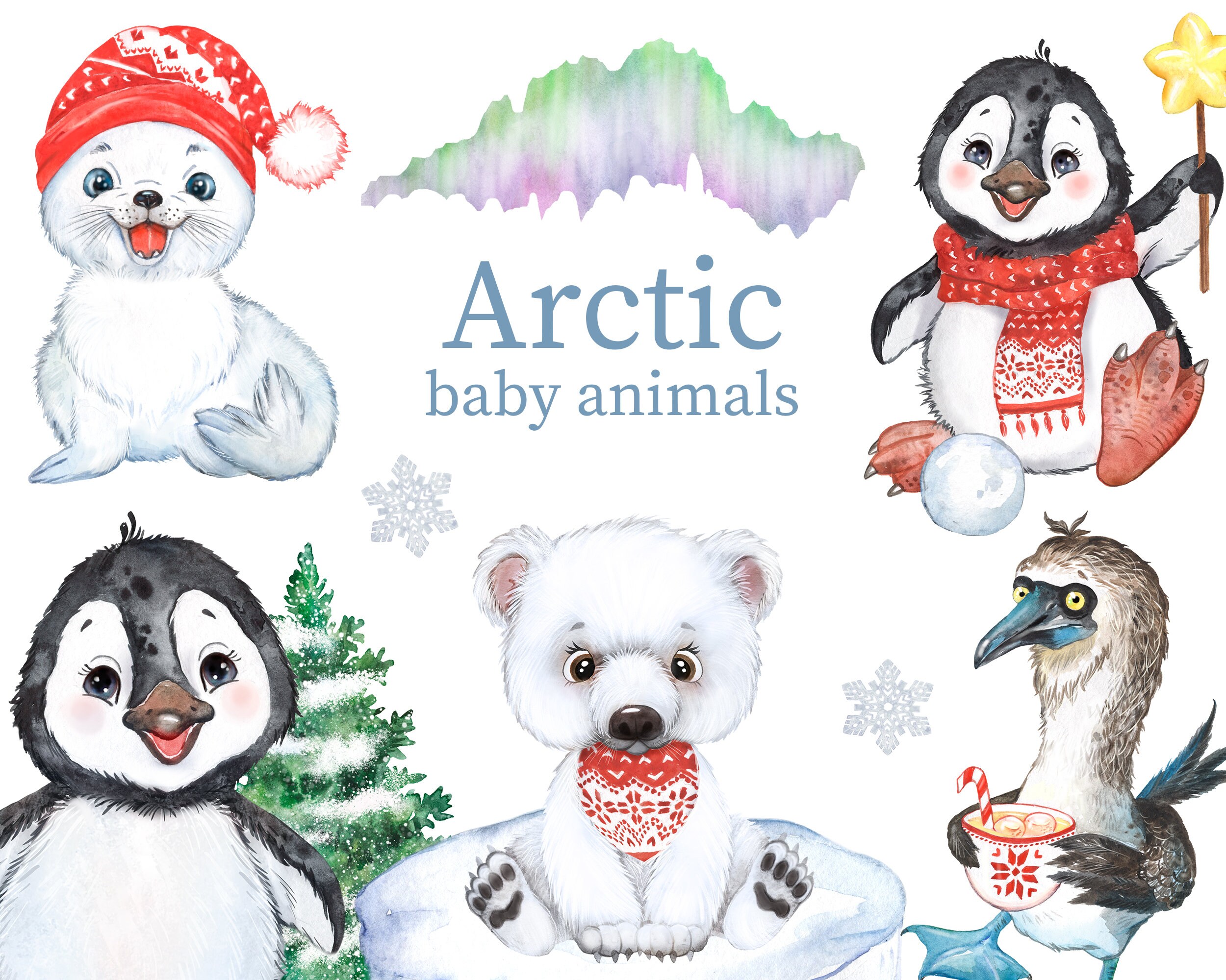Arctic Animals Clipart Penguin Seal Polar Bear Baby - Etsy