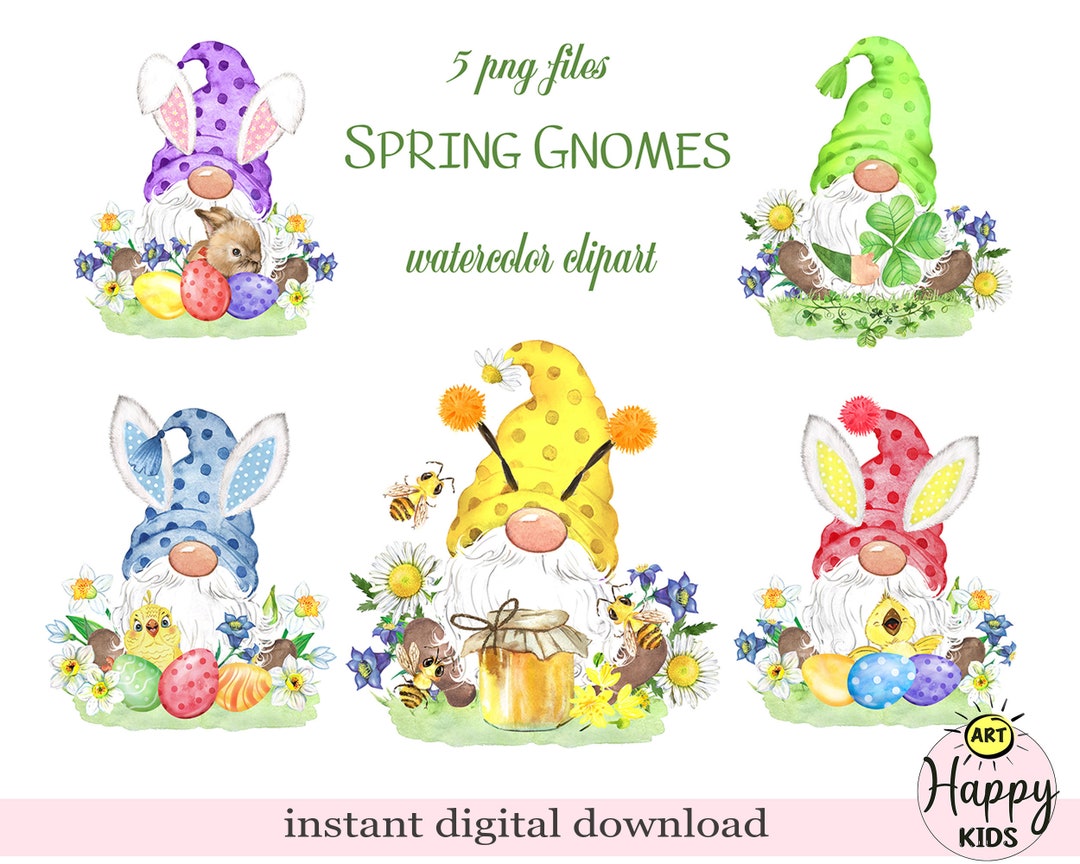 Watercolor Spring Gnomes Clipart: Festive PNG Set (digital Print) - Etsy