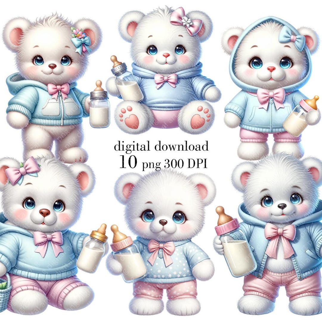 Cute Baby Bear Clipart Set, Nursery Decor, PNG Graphics, Digital ...