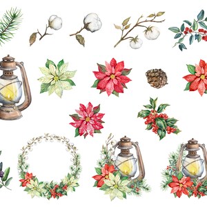 Merry Christmas Watercolor Clipart, Christmas Decor PNG, Poinsettia ...