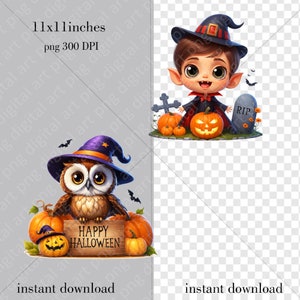 Halloween Clipart, Spooky Cute Print, Watercolor Halloween Clipart ...