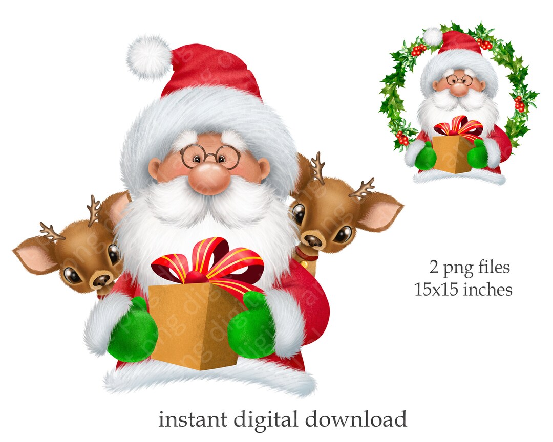 Santa Claus Png Design, Santa With Reindeer, Cute Santa in Red Hat ...