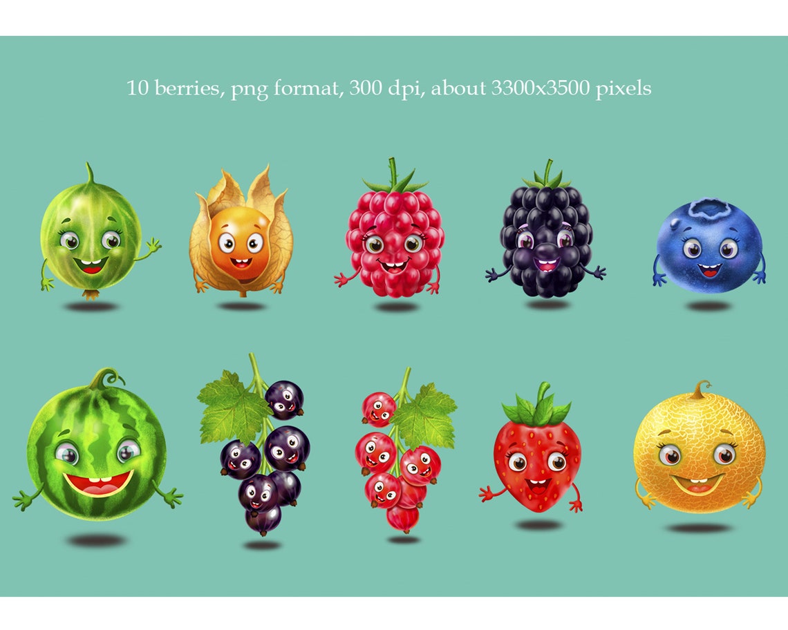 Funny Berries Clipart. Cartoon Berries Baby Cute Print. - Etsy