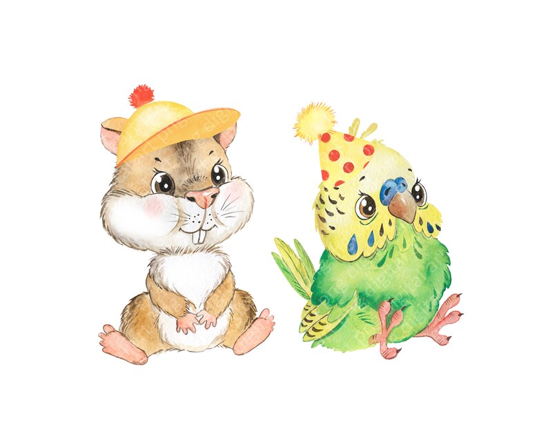 Pets Watercolor Clipart. Cute Baby Animals Clipart. - Etsy