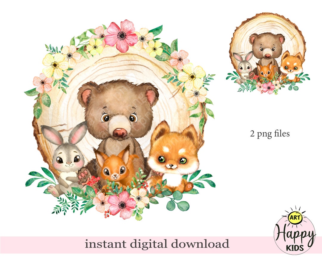 Forest Baby Animals PNG, Forest Animals Sublimation Design, Little Bear ...