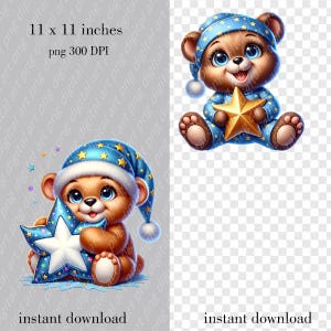 Teddy Bear PNG Clipart. Pajama Bears, Stars (digital Download) - Etsy
