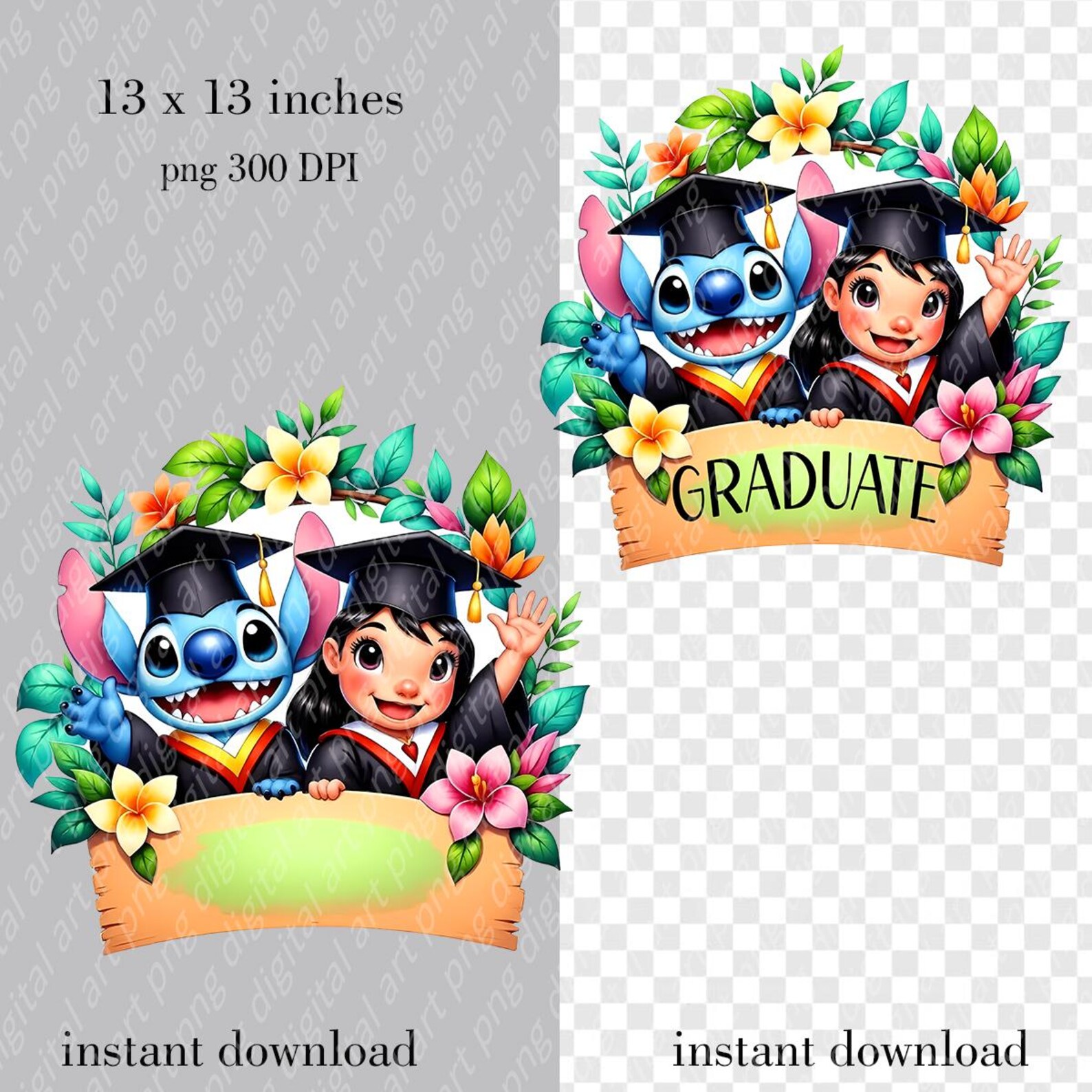 Stitch and Lilo Graduation Clipart. Cartoon PNG Graphics (digital ...