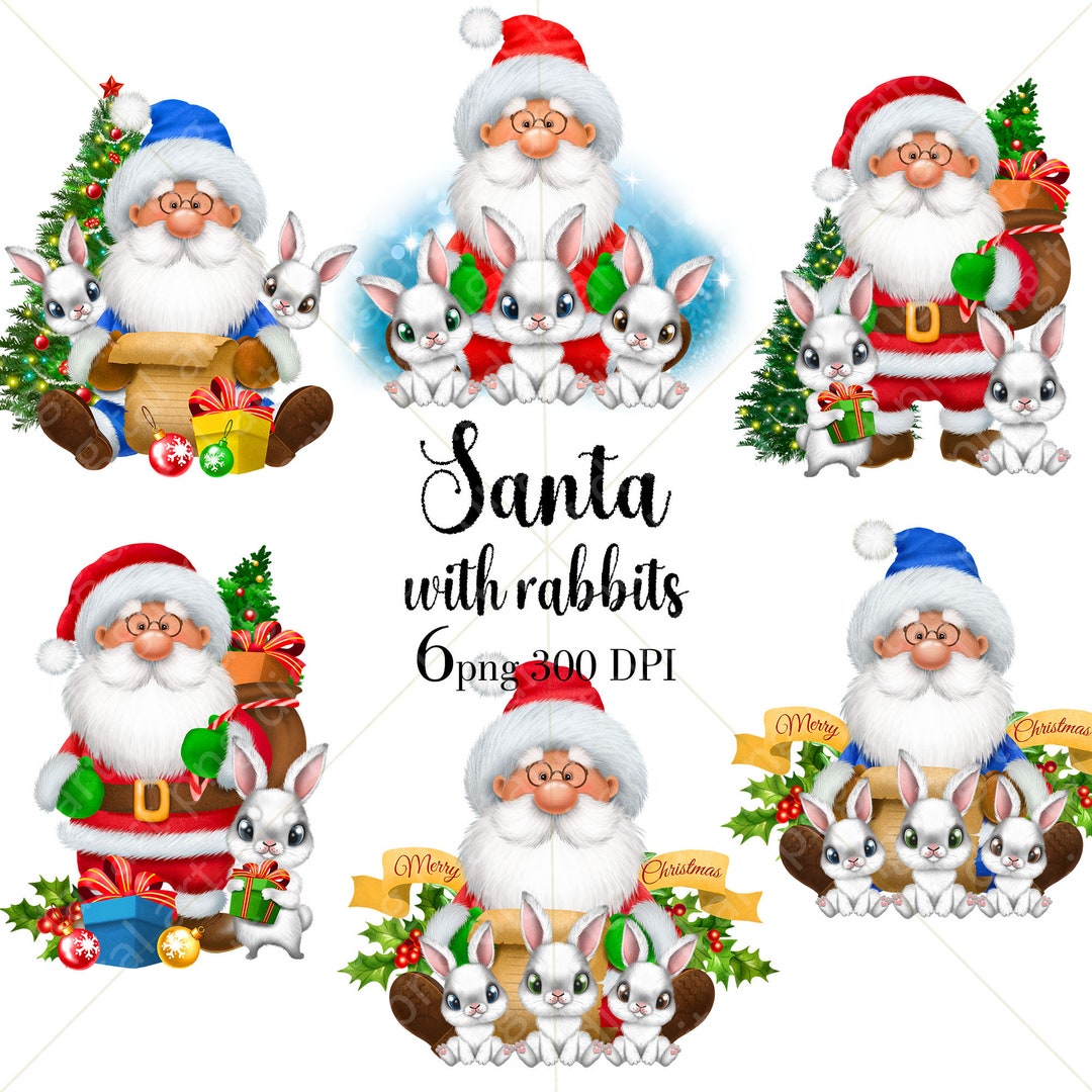 Santa Claus Png Set, Santa With Rabbits, Cute Santa, Santa Claus ...