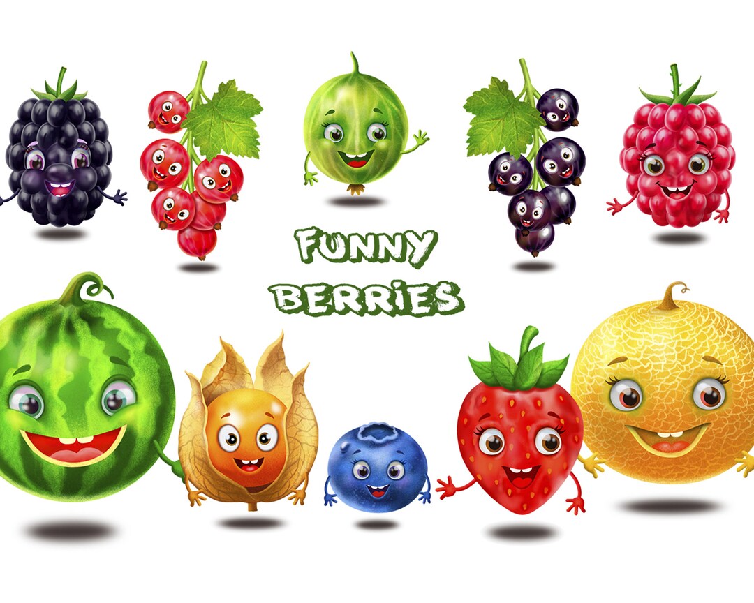Funny Berries Clipart. Cartoon Berries, Baby Cute Print. - Etsy