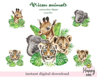 Watercolor Animals, Africa, Floral Clipart, Palm, Tree, Plant, Safari ...