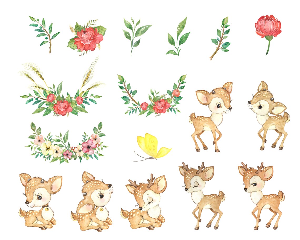 Baby Deer Watercolor Clipart. Watercolor Little Animals. Cute - Etsy