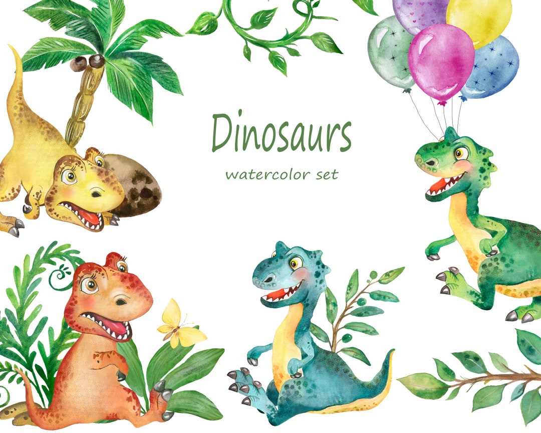 Dinosaurs Watercolor Clipart, Dino Clipart, Kids Room Decor, Funny Dino ...