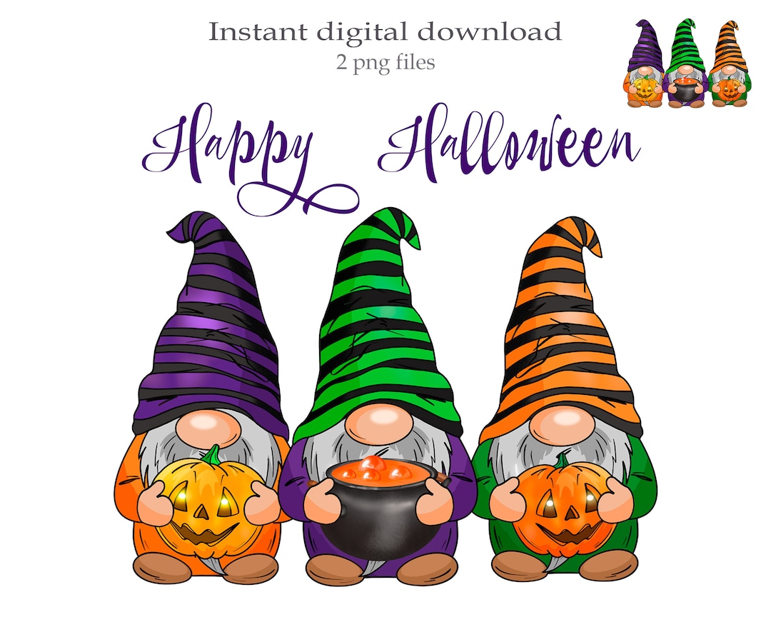 Pumpkin Halloween Gnomes PNG, Gnomes With Pumpkins Sublimation Design ...