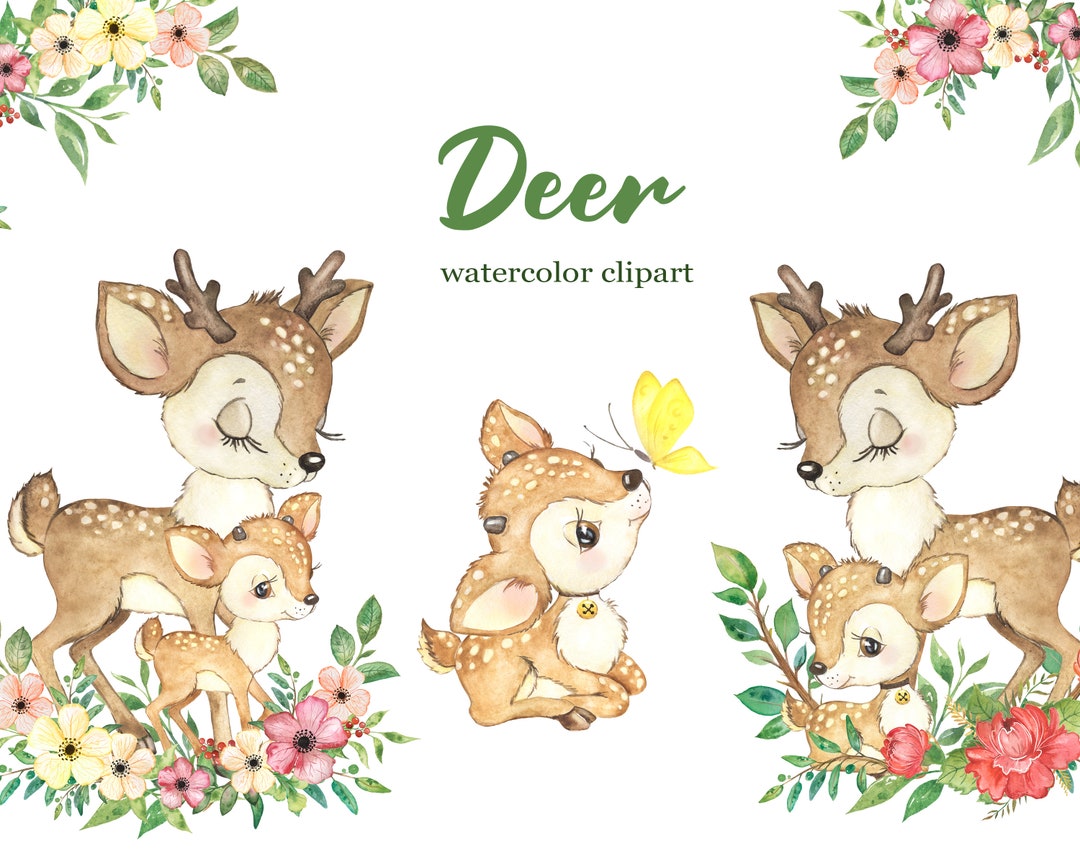 Baby Deer Watercolor Clipart. Watercolor Little Animals. Cute Deer ...