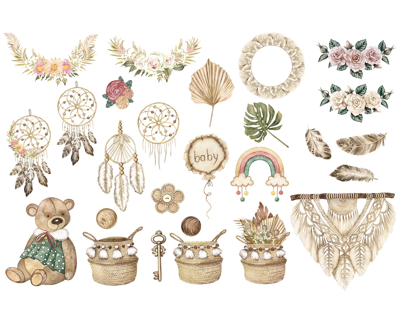 Boho Style Watercolor Clipart. Boho Interior. Boho Macrame. - Etsy