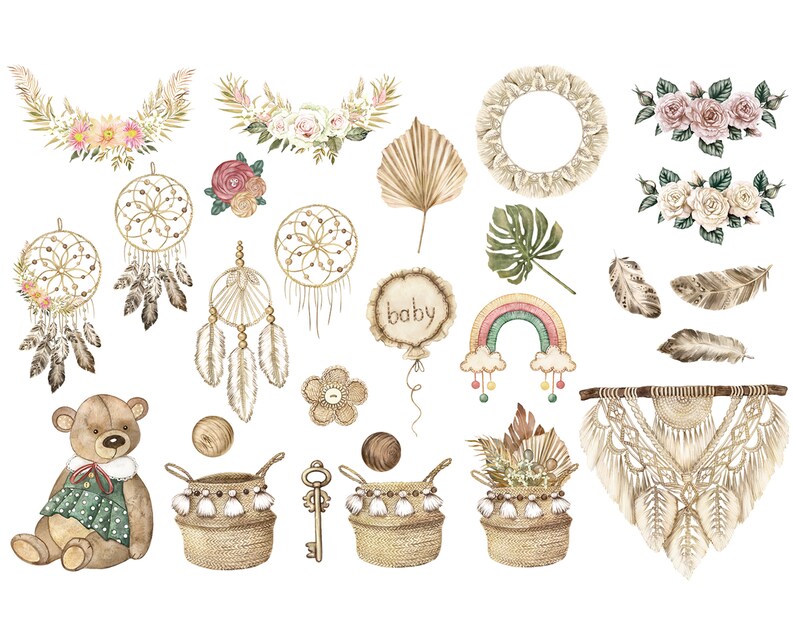 Boho Style Watercolor Clipart. Boho Interior. Boho Macrame. - Etsy