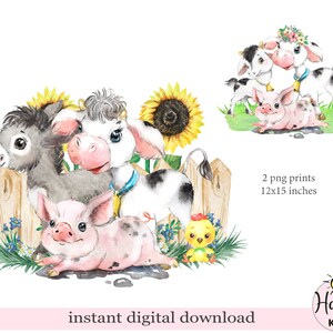 Farm Animal Print. Happy Farm Animals. Printable Farm Animals. - Etsy
