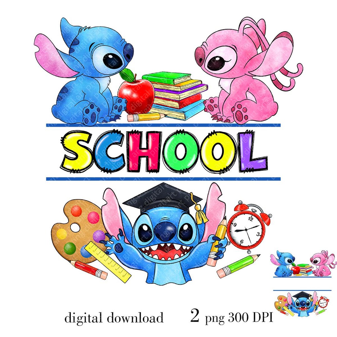 School Stitch Sublimation Design Download, Stitch School Cute PNG Print ...